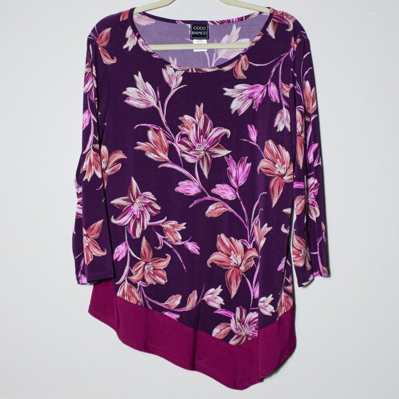 Coco Bianco | Tops | Coco Bianco Asymmetrical Tunic Top Purple Tropical ...